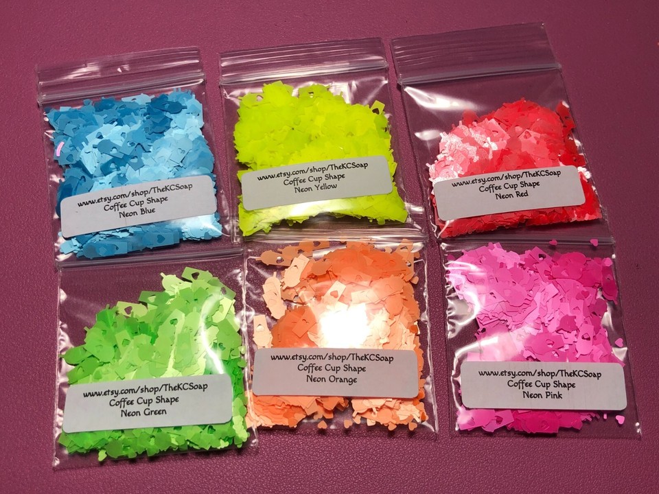 1OZ Solvent Resistant NEON GREEN COFFEE CUP Shape Glitter Epoxy US ...