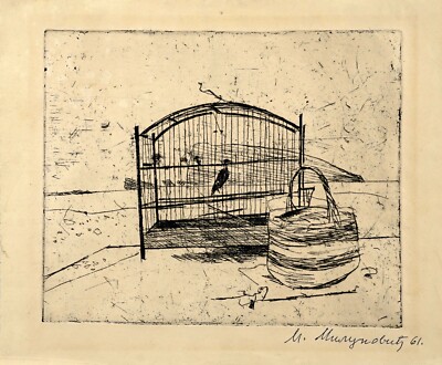 Milo Milunovic - Etching - Bird in a Cage - 1961 | eBay
