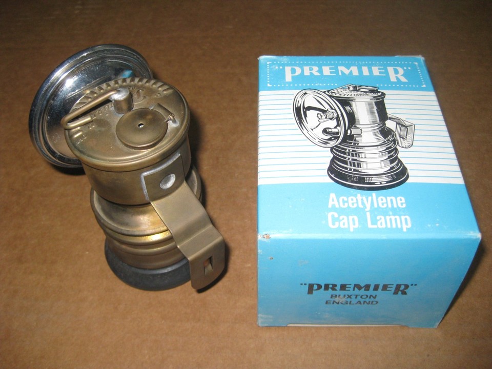 Premier Acetylene Cap Lamp Brass Carbide Unfired Original Box Buxton ...