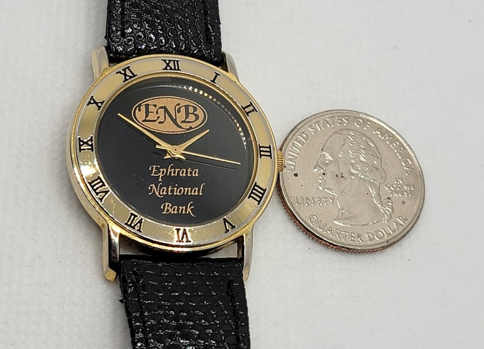 Mens Time Cal ENB Ephrata National Bank Advertising Dress Gold Tone ...