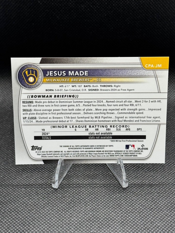 2025 Bowman Jesus Made TRUE GOLD Chrome On Card Autograph /50 Brewers ...