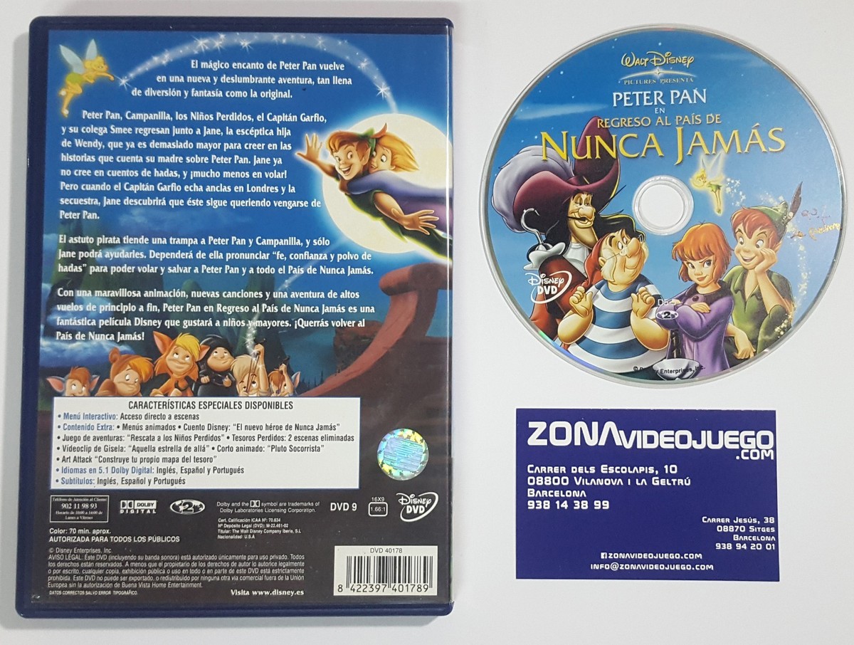 Portada Del Dvd De Peter Pan El Regreso Al Pais De Nunca Jamas Peter
