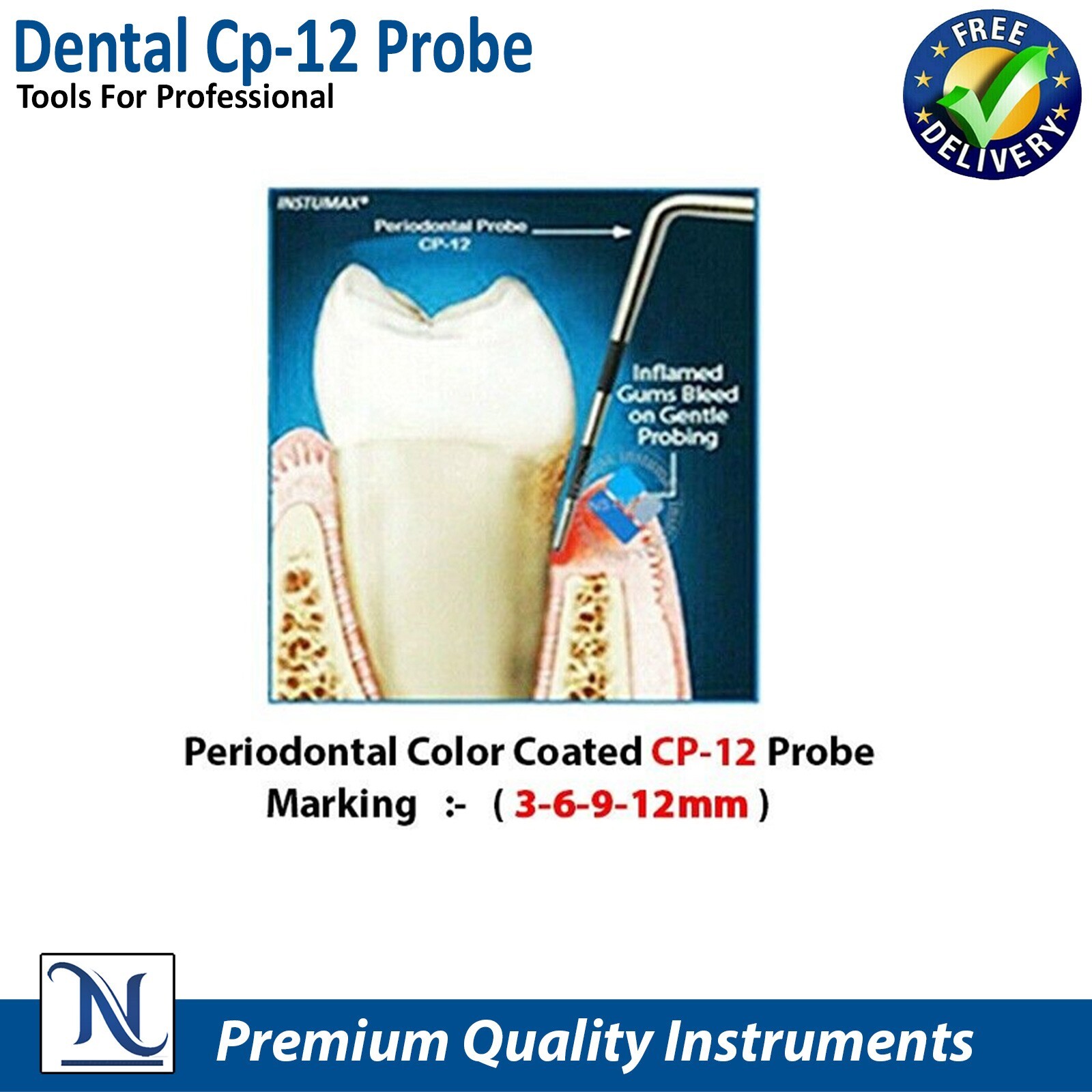 Perio CP-12 Probes 3-6-9-12m Single End Dental Diagnostic Examination ...