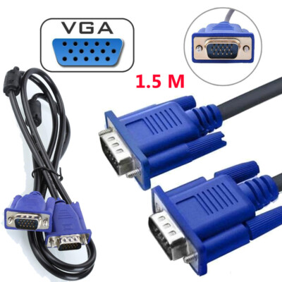 VGA Computer Monitor Cable 15 Pin Male to Male PC Laptop Screen Lead 1. ...