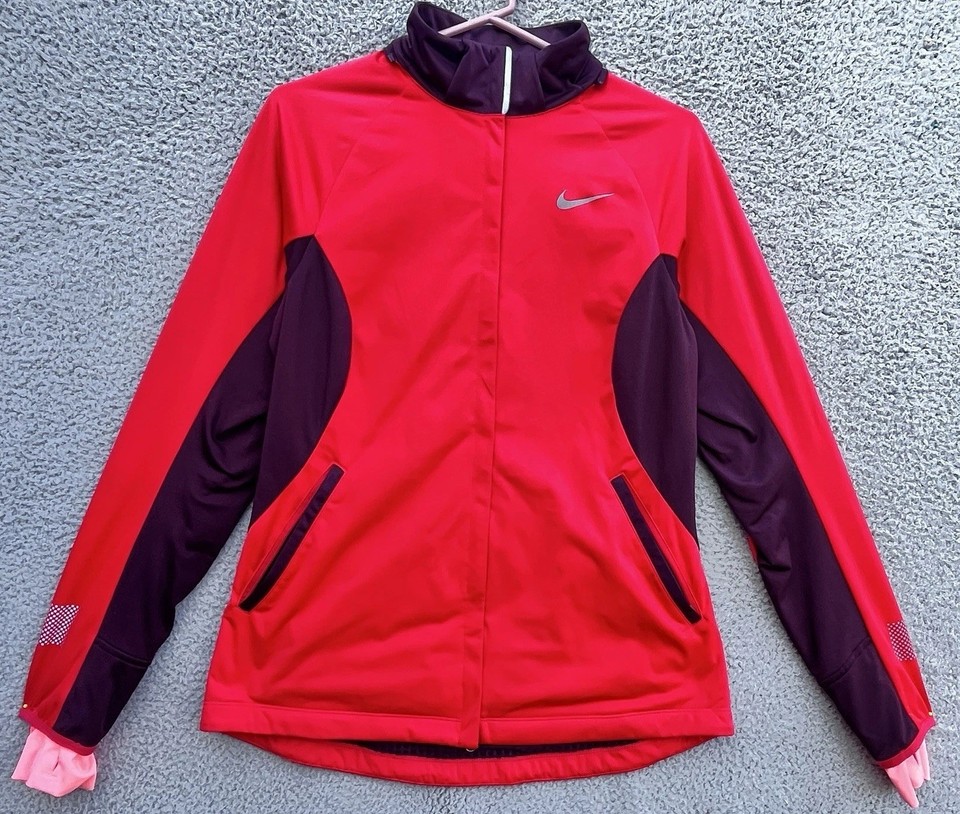 Nike Running Dri Fit Zip Up Jacket Women's M Reflective Zip In Hood ...