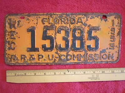 CAR TAG License Plate 1955 FLORIDA REC 15385 R.R.&P. U.COMMISSION ...