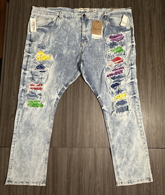 Evolution Design Mens Jeans W54 L33 Slim Distressed Destroyed Bandana ...