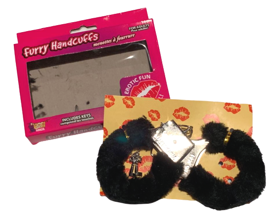 Adult TOY BLACK FURRY METAL HANDCUFFS Fuzzy Police Sexy Costume ...