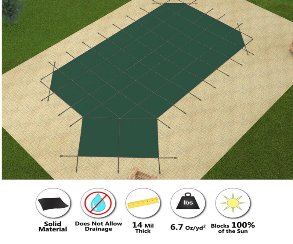 GLI Grecian HyperLite Solid Swimming Pool Safety Cover w/ Left Step w ...