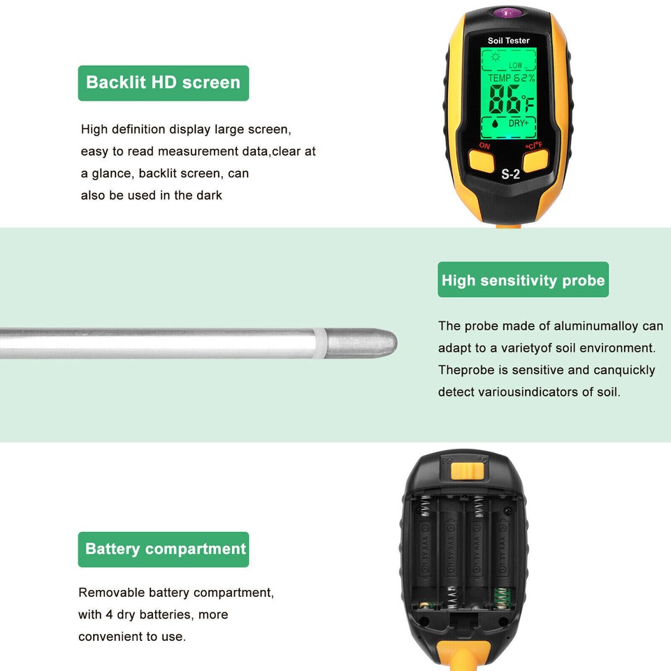 5 in 1 PH Tester Soil Water Moisture Light Test Meter for Garden Plant ...