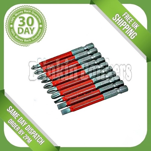 ASSORTED POWER SCREWDRIVER LONG REACH HEX BIT SET NON SLIP POZI PHILIPS ...