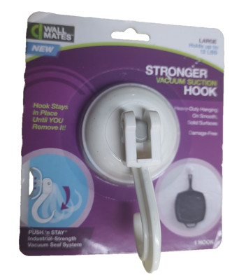 WALL MATES Plastic White Strong Suction Cup Hook Hanger Vacuum-Suck ...