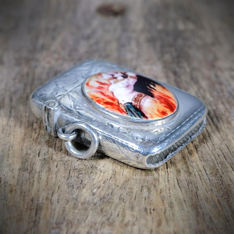 Antique Sterling Silver Vesta Case, Erotic Burlesque Style Dancer Enamel 1901 | eBay