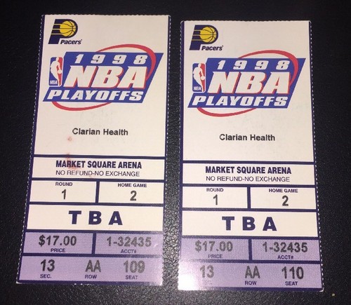 (2) 1998 NBA Playoffs Game Tickets Stubs Pacers Market Square Arena | eBay