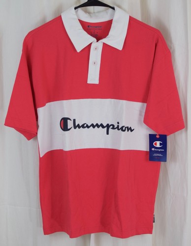 Champion Men's Powerblend Rugby Polo Short Sleeve Tee Shirt Red Size ...