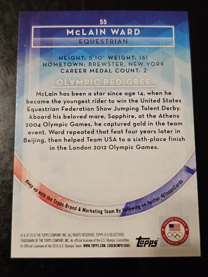 McLAIN WARD 2016 Topps US Olympic Gold #55 Equestrian | eBay