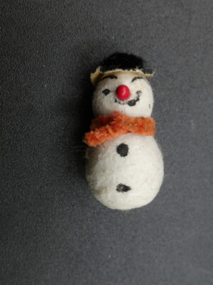 Vintage Christmas Miniature Spun Cotton Snowman with Black Top Hat 1 1/ ...