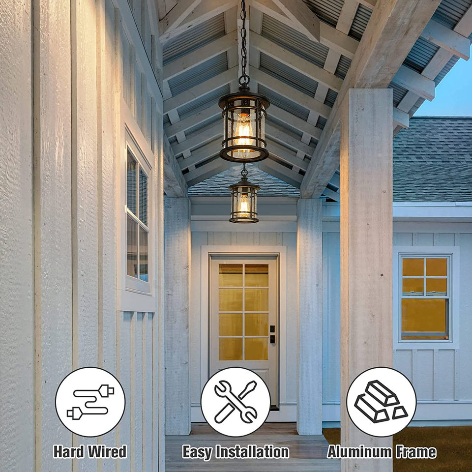 Modern Outdoor Pendant Light - Outdoor Hanging Porch Light with Seeded ...