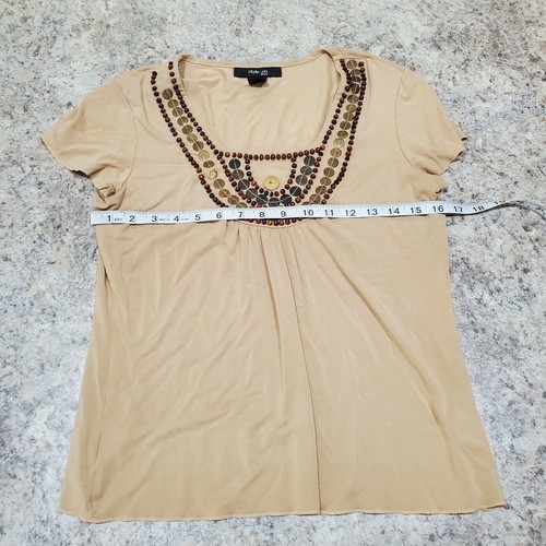 Style Co Petite Womens Top Rayon Short Sleeve RoundNeck Brown Medium ...