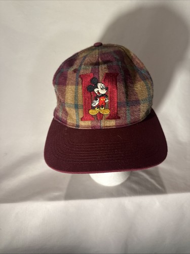 Vintage Disney Mickey Mouse Snapback Hat Cap Red Plaid Embroidered Logo ...