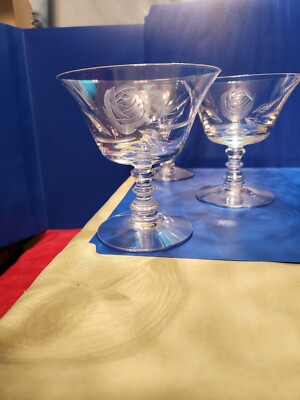 Vintage Set of 6 Fostoria Crystal Etched "Rose" Pattern Champagne ...