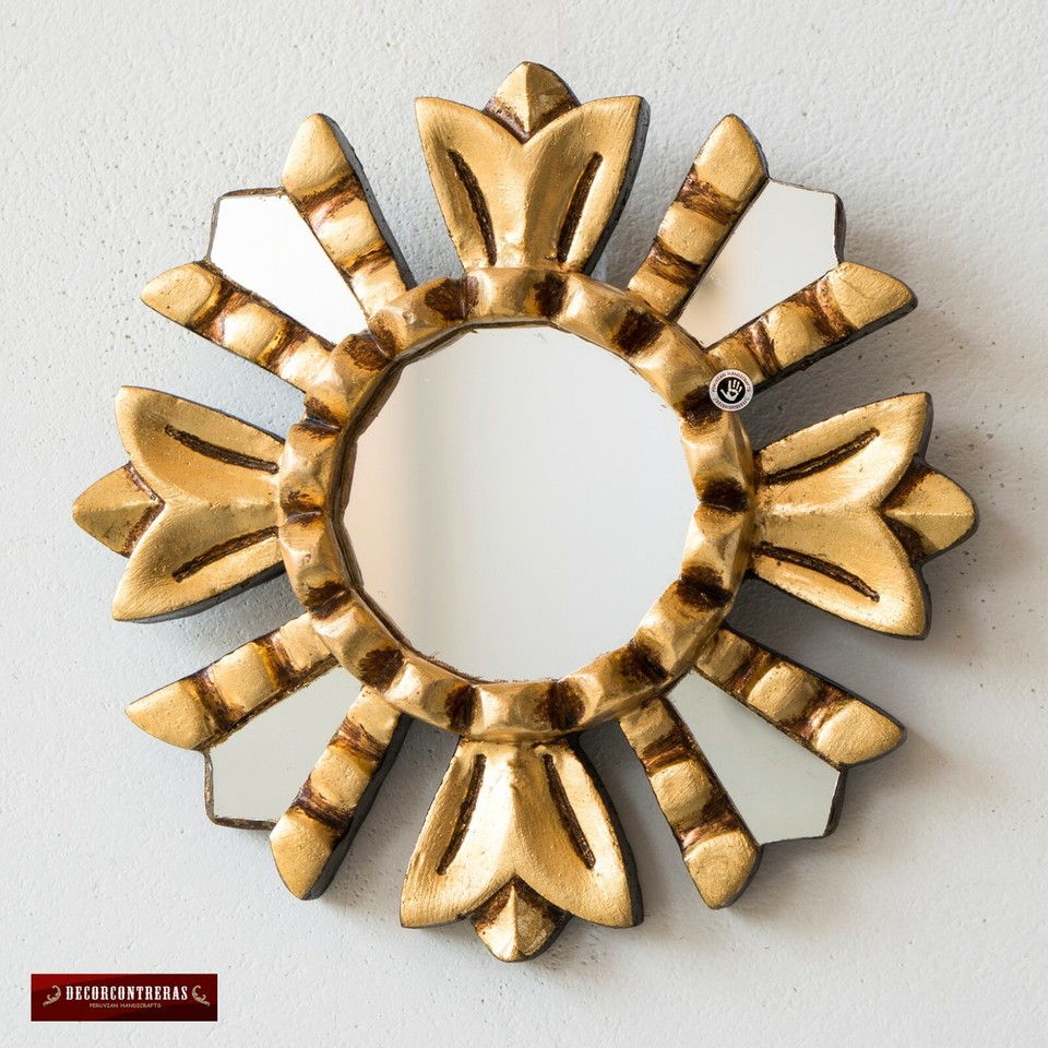 Small Sunburst Mirror set 6 "Gold Sun", Handmade Round mirror Wall 6in ...