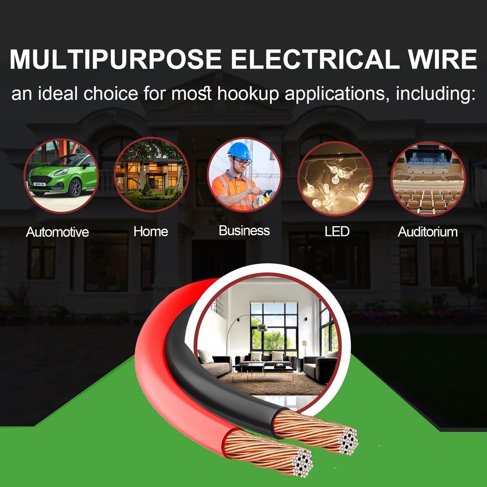 100ft 14/2 Gauge Red Black Cable Hookup Electrical Wire Led Strips ...