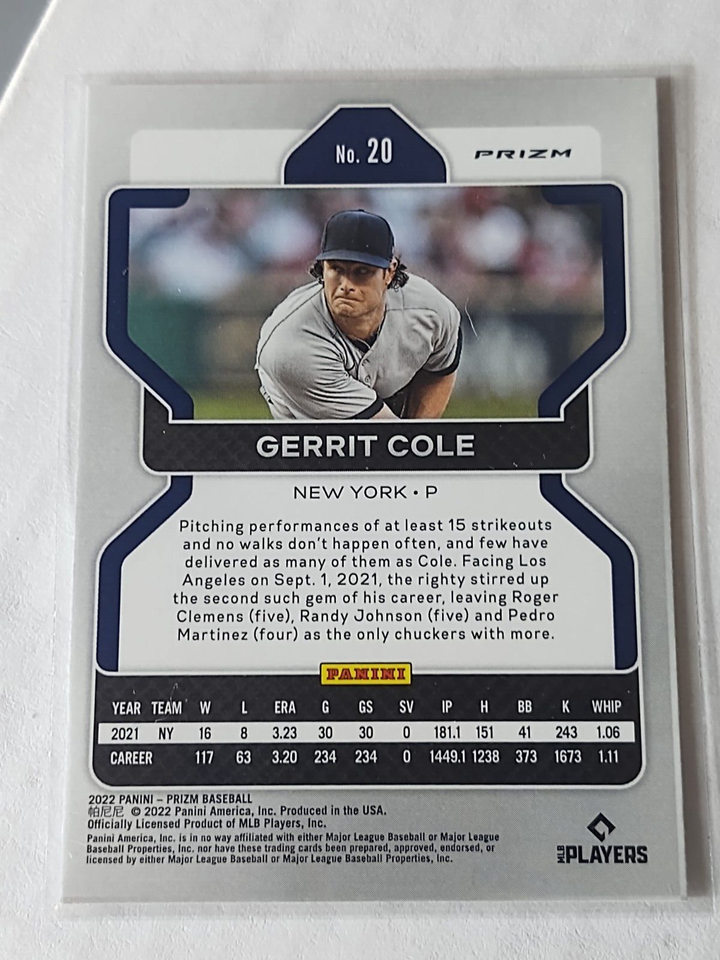 2022 PANINI PRIZM WHITE WAVE GERRIT COLE BASEBALL CARD #20 | eBay