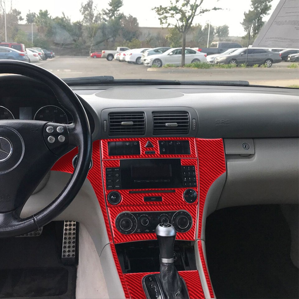 11Pcs For Benz C-Class W203 Red Carbon Fiber Interior Central Console ...
