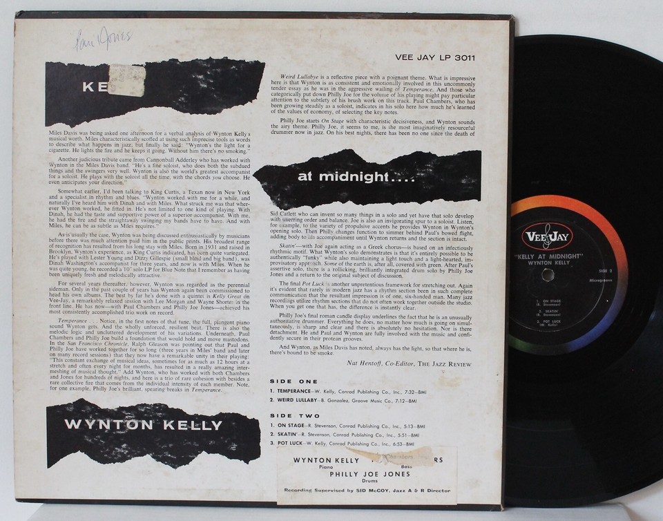 Wynton Kelly LP "Kelly At Midnight" ~ Vee Jay 3011 ~ DG Mono ~ Philly ...