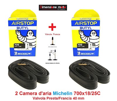 2 Camera d'aria MICHELIN 700x18/25C Valv. Presta 40mm per Bici 28 ...