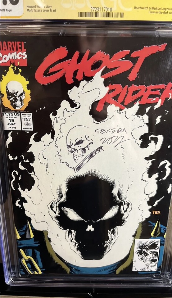 NEWSSTAND SIGNED & SKETCH BY MARK TEXEIRA CGC 9.6 GHOST RIDER V2 #15 ...