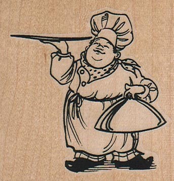 Chef With Tray 2 1/2 x 2 1/2" Rubber Stamp, Food Stamp, Restaurant ...