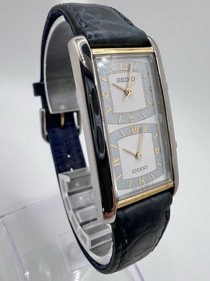 Rare Vintage Seiko Lucent Tank Dual Time Mens Watch Rectangular Classy ...