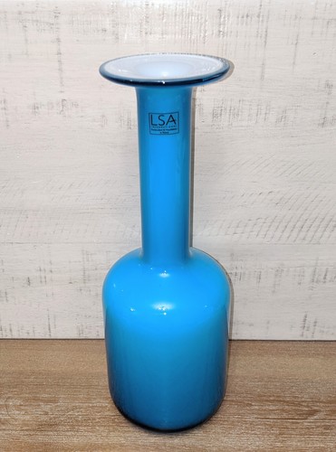 LSA International Blown Art Glass Vase Blue & White Cased 12.5 Inches ...