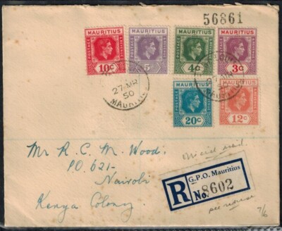 Mauritius 1950 KGVI Registered Cover from GPO w/ 6 Different Stamps | eBay
