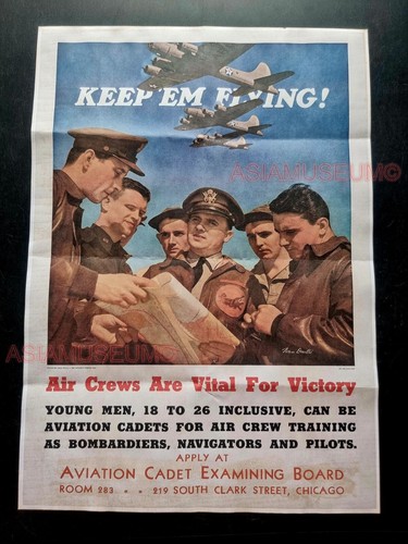 1943 WW2 USA AMERICA AIRFORCE AVIATION CADET PILOT CREW PROPAGANDA ...