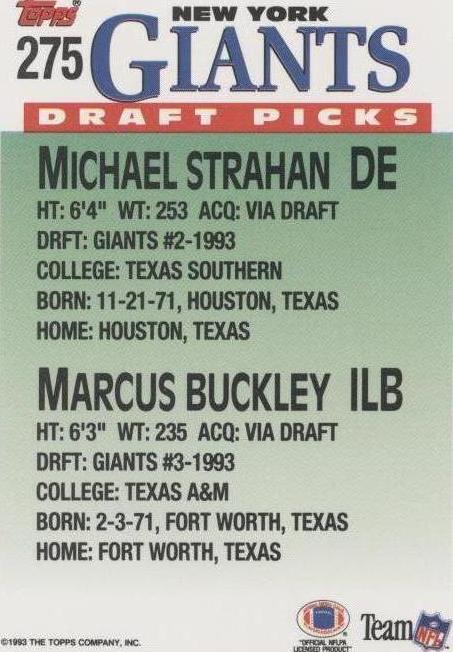 1993 Topps Marcus Buckley Michael Strahan #275 for sale | eBay