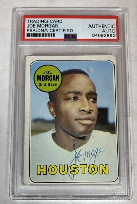 1969 Topps JOE MORGAN HOF PSA NM SIGNED AUTO Baseball Card #35 EX (d ...