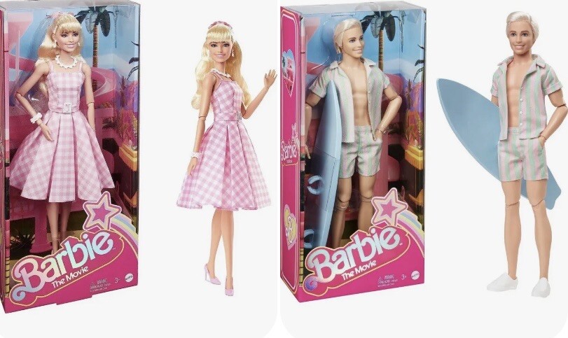 Barbie The Movie Margot Robbie Barbie Pink Gingham Dress & Surfboard ...
