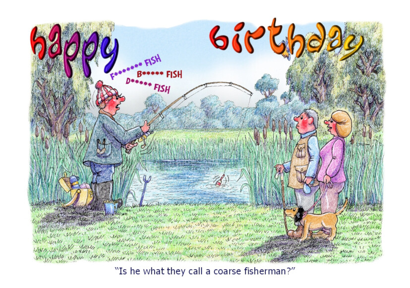 HAPPY BIRTHDAY FISHING HUMOUR CARTOON A5 FUNNY GREETING CARD BY ARMAND ...
