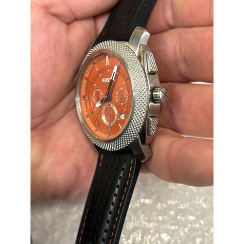 Fossil Machine Orange Dial Men’s Watch! New Battery. | eBay