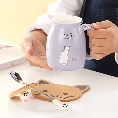 Cat Mug Cute Ceramic Coffee Cup With Lovely Kitty Lid Cat Paw ...