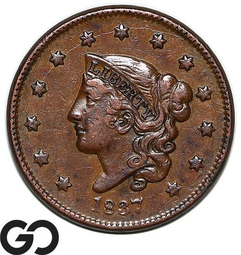 1837 Large Cent, Coronet Head, Scarce Choice AU Early Copper | eBay