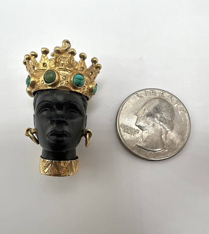 Antique Blackamoor 18k Yellow Gold Carved Ebony Turquoise Female Head ...
