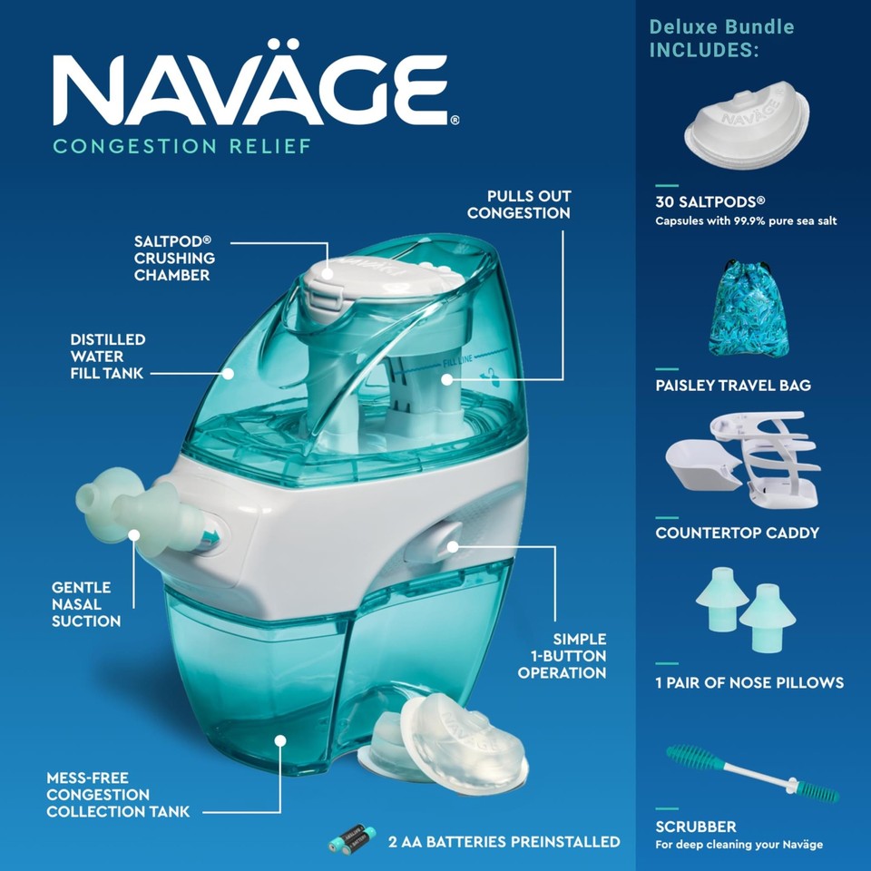 Saline Nasal Rinse Kit with 1 Navage Nose Cleaner, 20 Salt Pods ...