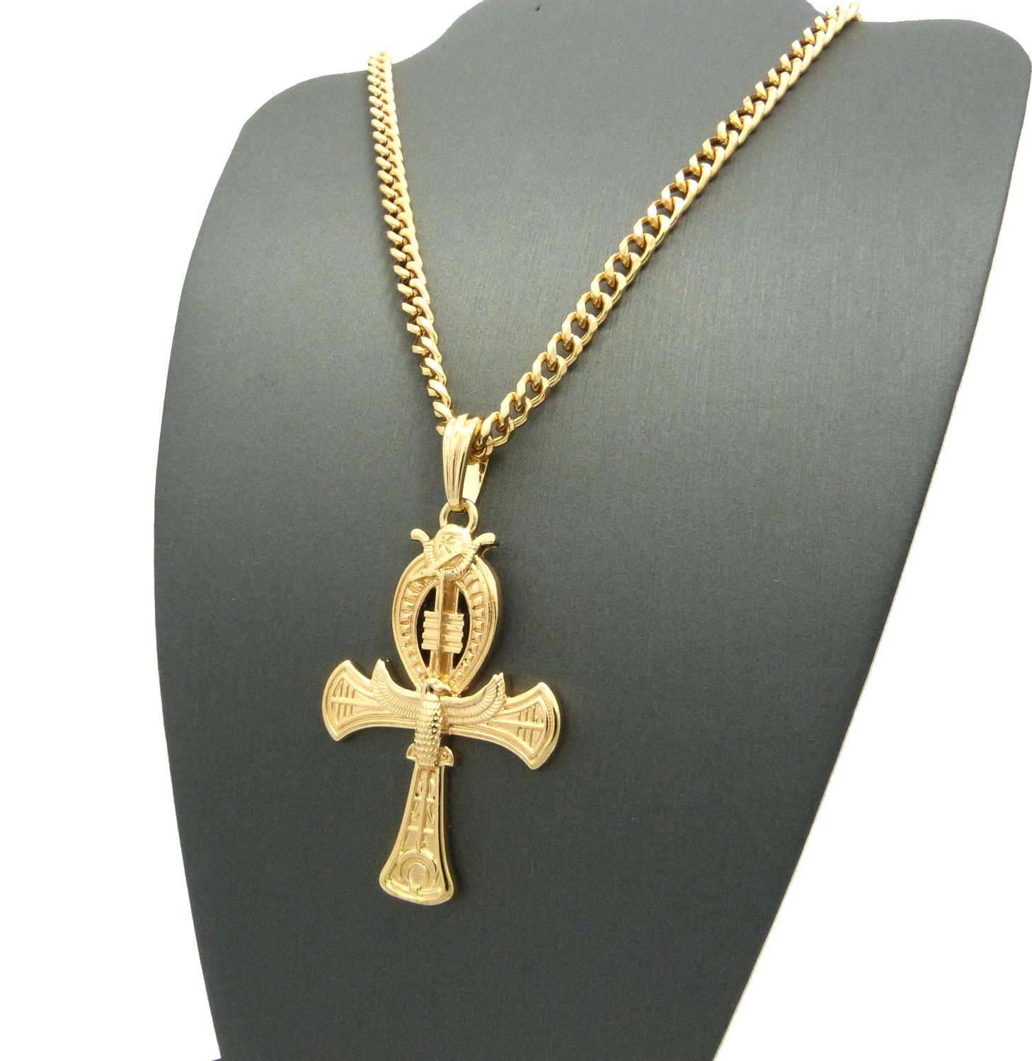 NEW EGYPTIAN ANKH CROSS PENDANT &24" CUBAN CHAIN HIP HOP NECKLACE ...