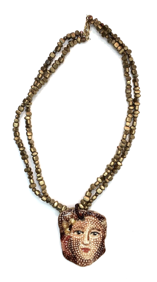 Unique Niche Beaded Necklace with Woman's Face Pendant Statement | eBay