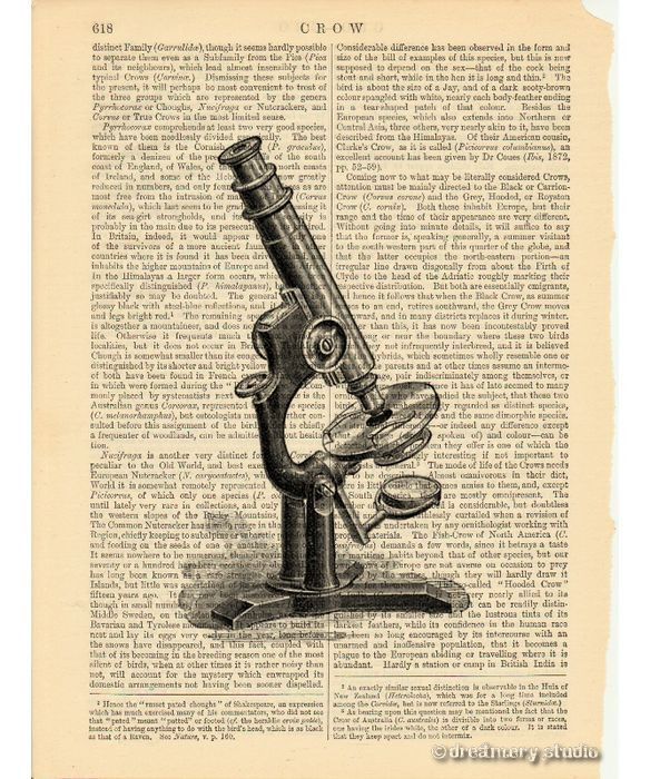 Microscope Art Print on Vintage Book Page Home Office Hanging Decor ...