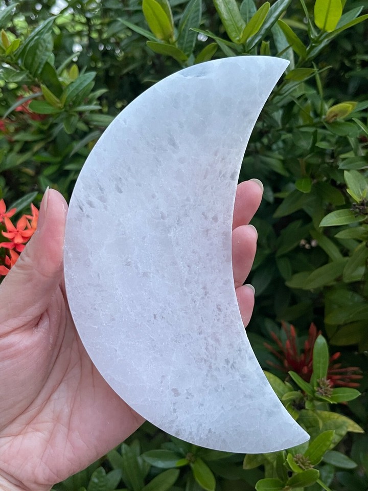 3", 4" & 6" Selenite Moon Charging Plate, Selenite Moon Shaped Charging ...